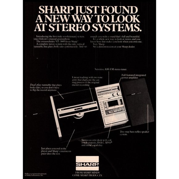 Sharp | Art | 981 Sharp Vz300 Stereo Turntable Vintage Print Ad Audiophile Wall Art Photo | Poshmark